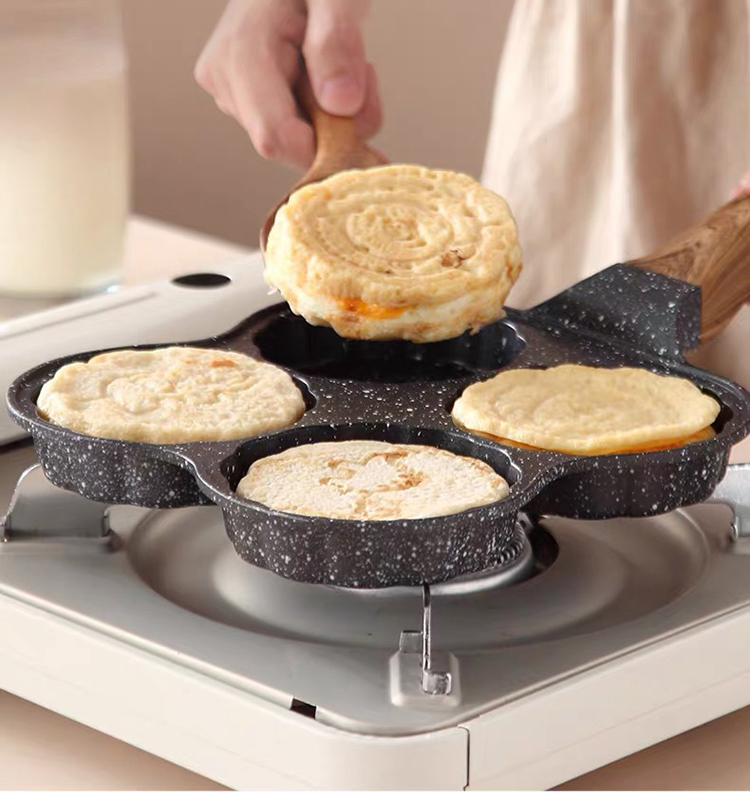 4 In 1 Mini Four Hole Egg Pan Nonstick Cooking Grill Pan Divided Wooden ...