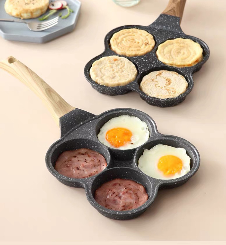 4 In 1 Mini Four Hole Egg Pan Nonstick Cooking Grill Pan Divided Wooden ...